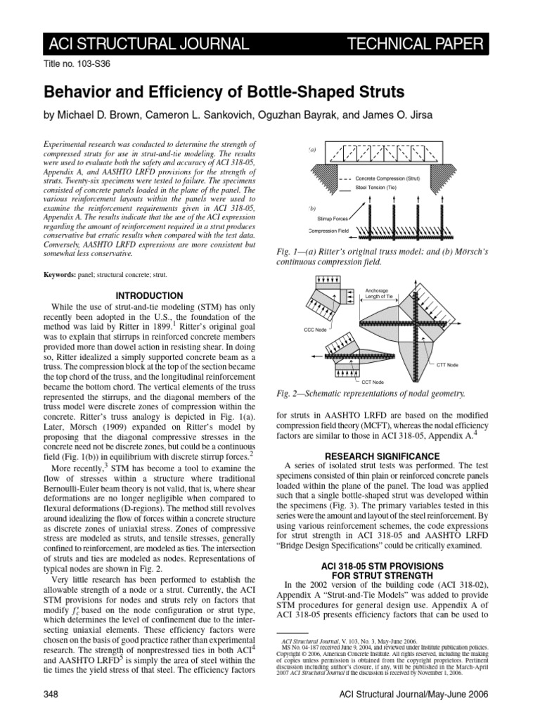 Behavior and Efficiency of Bottle-Shaped Struts: Aci Structural Journal ...