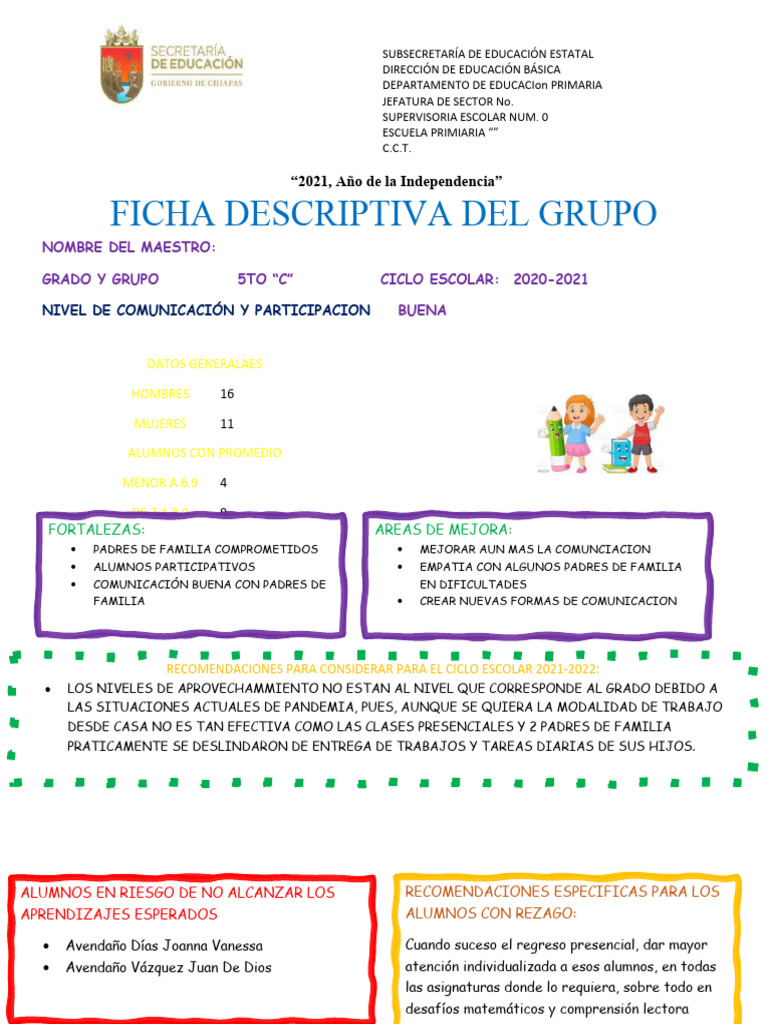 Ficha Descriptiva Del Grupo | PDF | Educación primaria