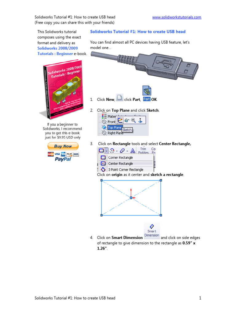 SolidWorks Tutorial - USB A Connector | PDF | Geometry