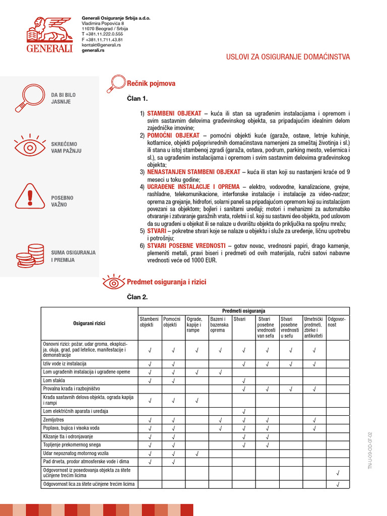 Uslovi Za Osiguranje Domacinstvo | PDF