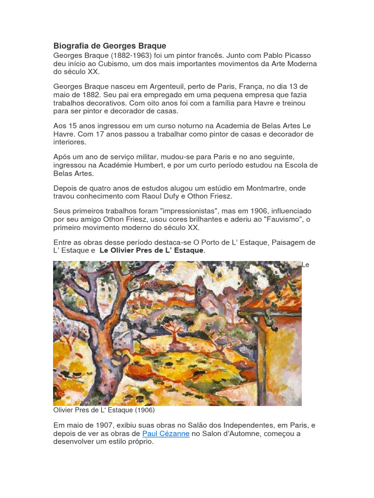 Biografia de Georges Braque e Cubismo | PDF