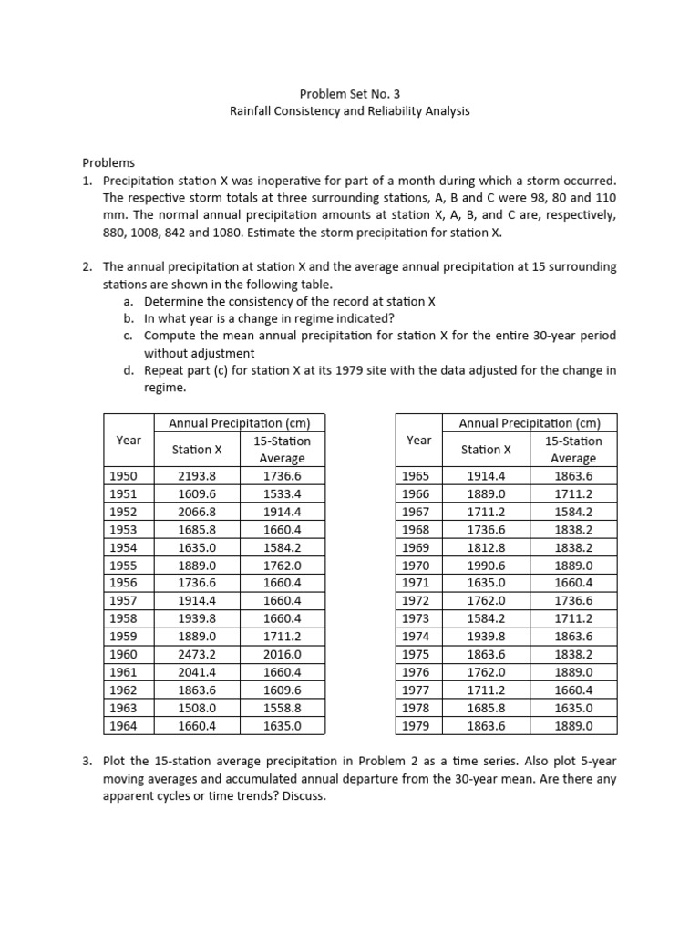 Problem Set No 3 Rainfall Reliability and Consistency Analysis | PDF | Home & Garden | Lifestyle