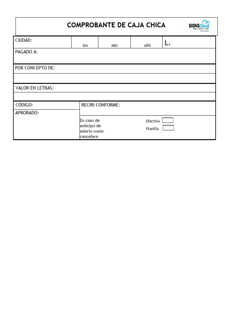 Comprobante de Caja Chica Editable | PDF
