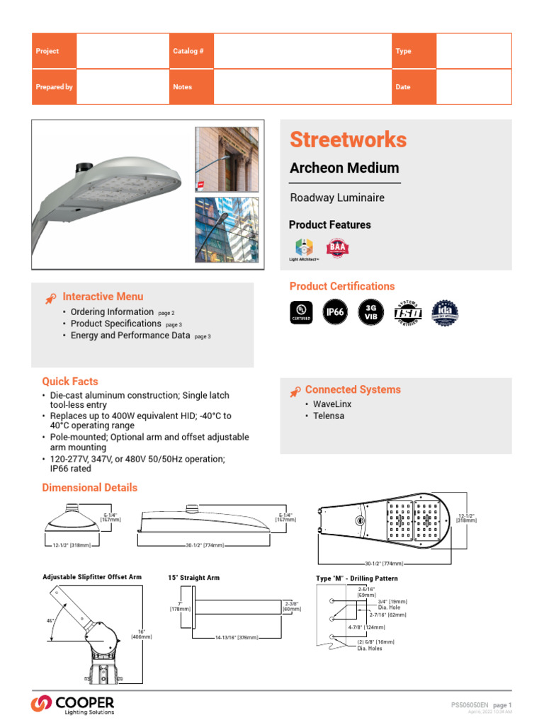 Streetworks Arch M Archeon Medium Spec | PDF | Electrical Engineering ...