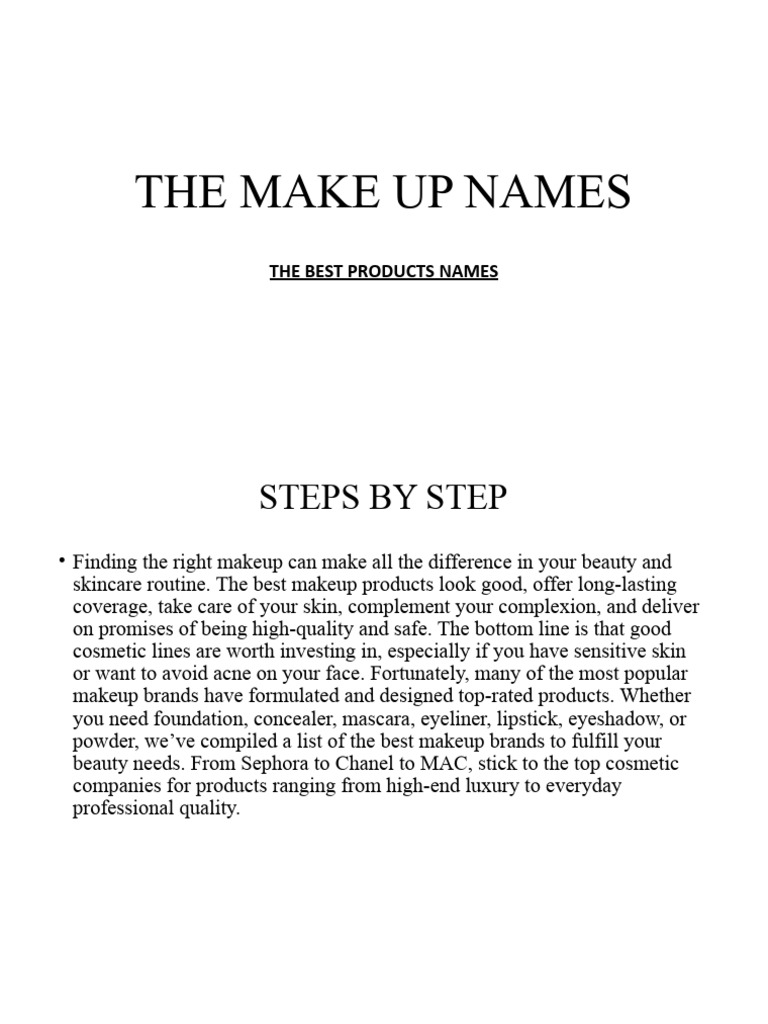 The Make Up Names | PDF | Cooking, Food & Wine | Art