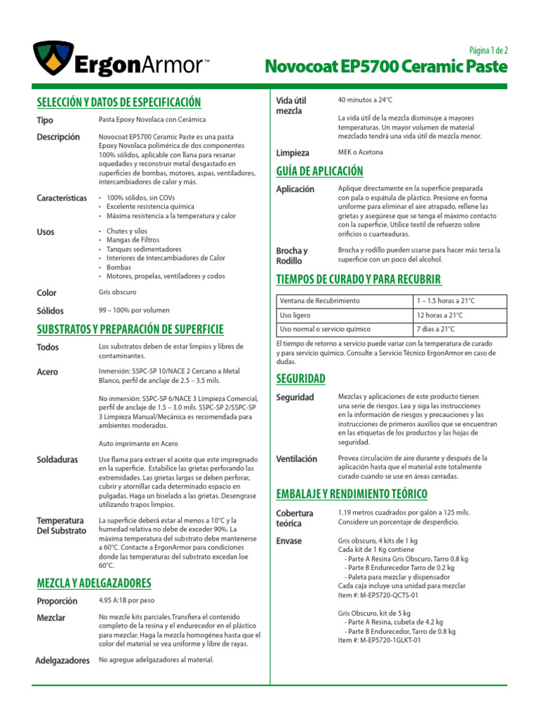 Novocoat EP5700 Ceramic Paste SPANISH | PDF | Epoxy | Materiales