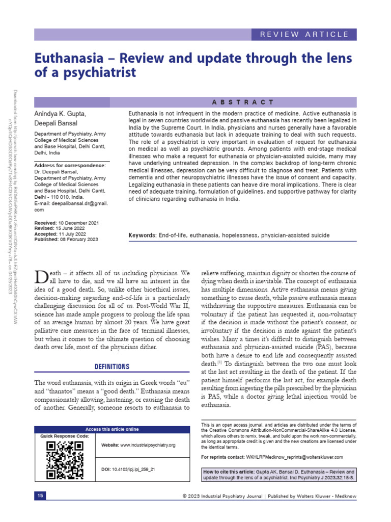 Euthanasia - Review - and - Update - Through - The - Lens - of A ...