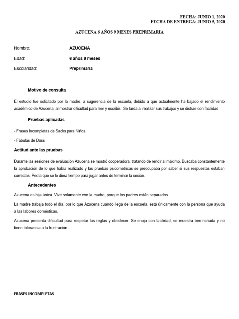 Tarea Frases Incompletas Azucena | PDF