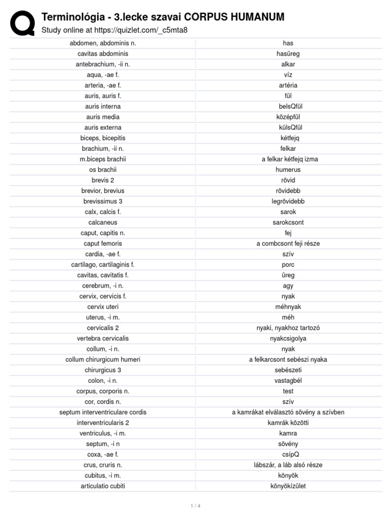 Terminológia - 3. CORPUS HUMANUM | PDF