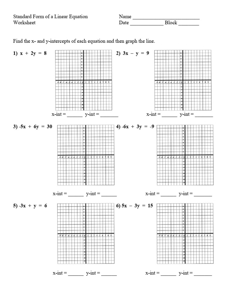 3.3 - Standard Form Graphing of A Linear Equation WS (Homework) | PDF