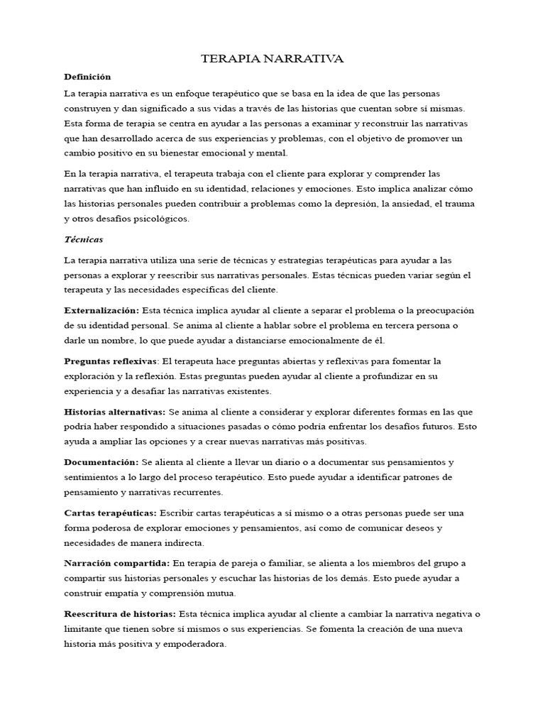 Terapia Narrativa | PDF | Psicoterapia | Sicología