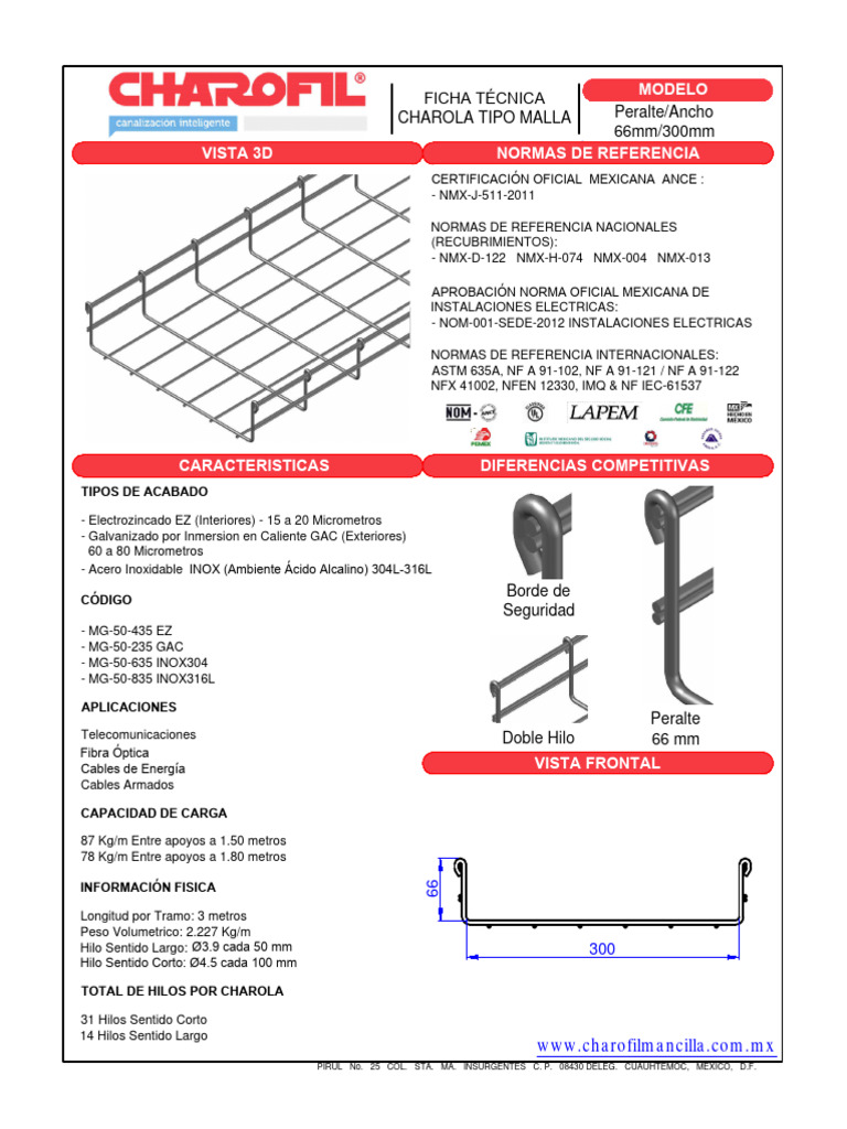 FICHA TECNICA CHAROLA TIPO MALLA CHAROFIL 12 (300) | PDF
