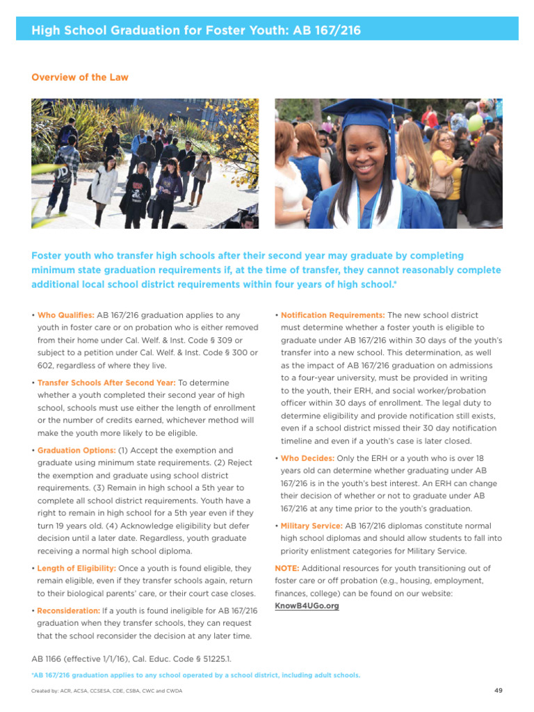 AB 167/216 Graduation Guide for Foster Youth | PDF