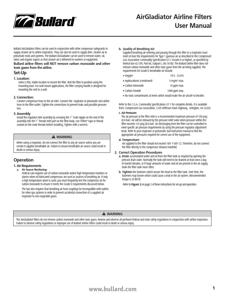 AIRGLADIATOR Bullard Airline Filter UserManual June2022 | PDF | Gas ...