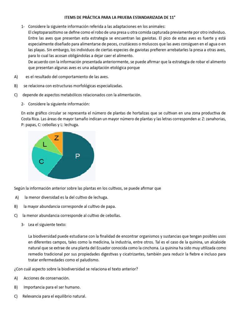 Práctica para Prueba de 11° Grado | PDF | Ciencia y matemáticas