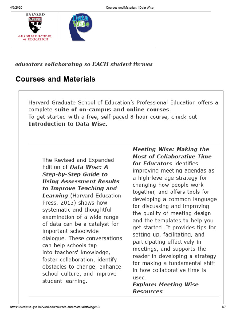 Courses and Materials - Data Wise | PDF