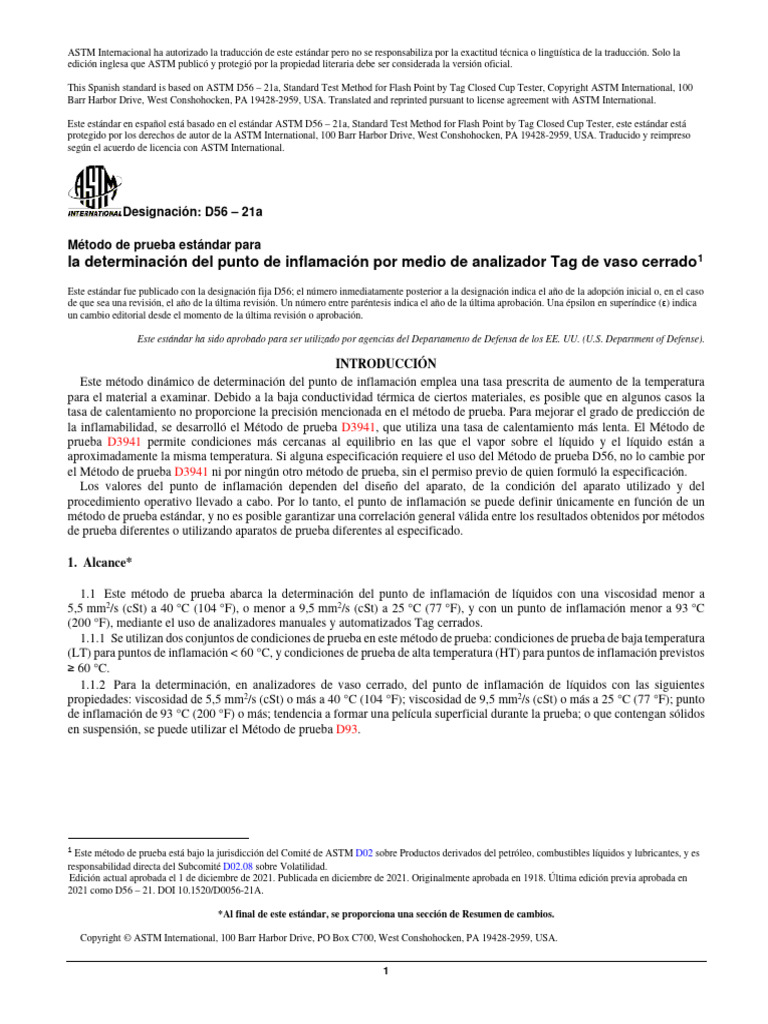 ASTM D56 Método de Prueba Estándar para La Determinación Del Punto de ...