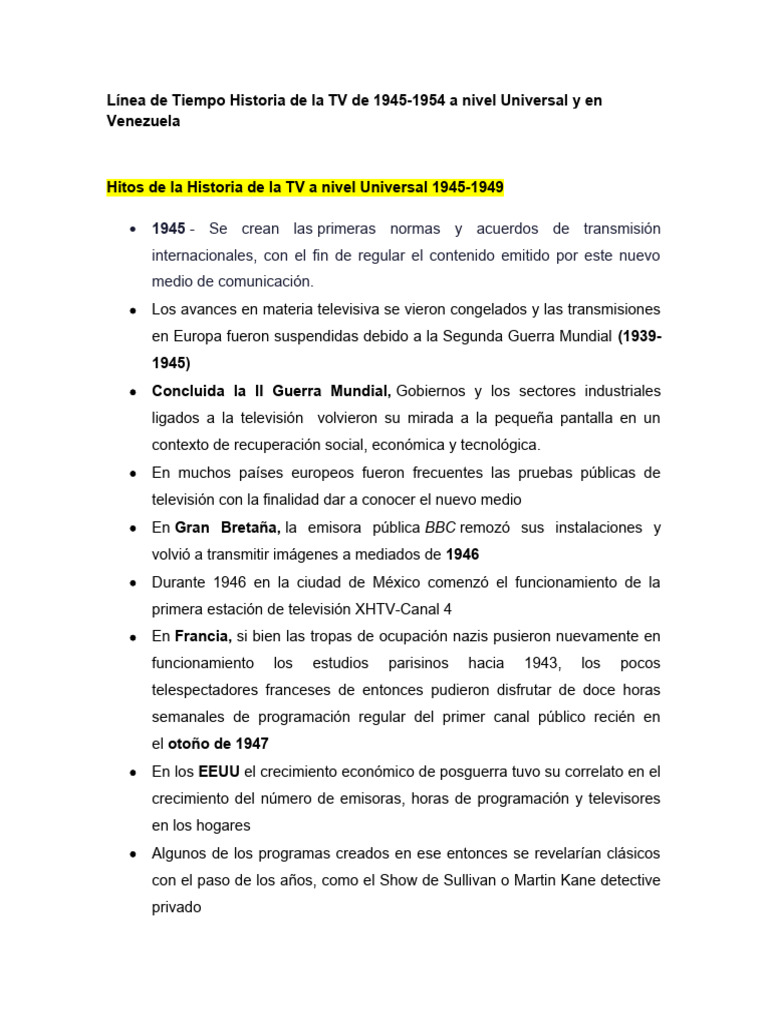 Historia de la Televisión 1945-1954 | PDF | Televisión | Medios de comunicación en masa