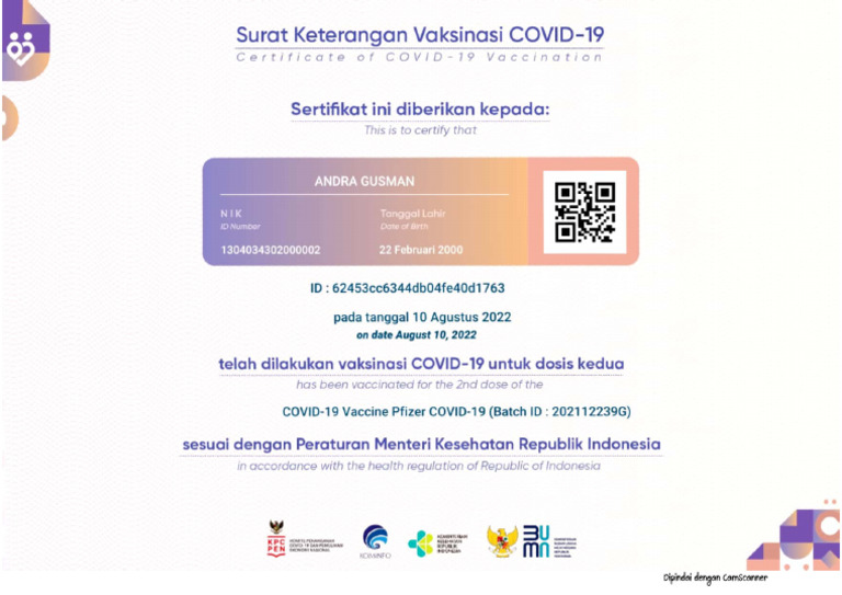Sertifikat Vaksin 2_Andra Gusman | PDF