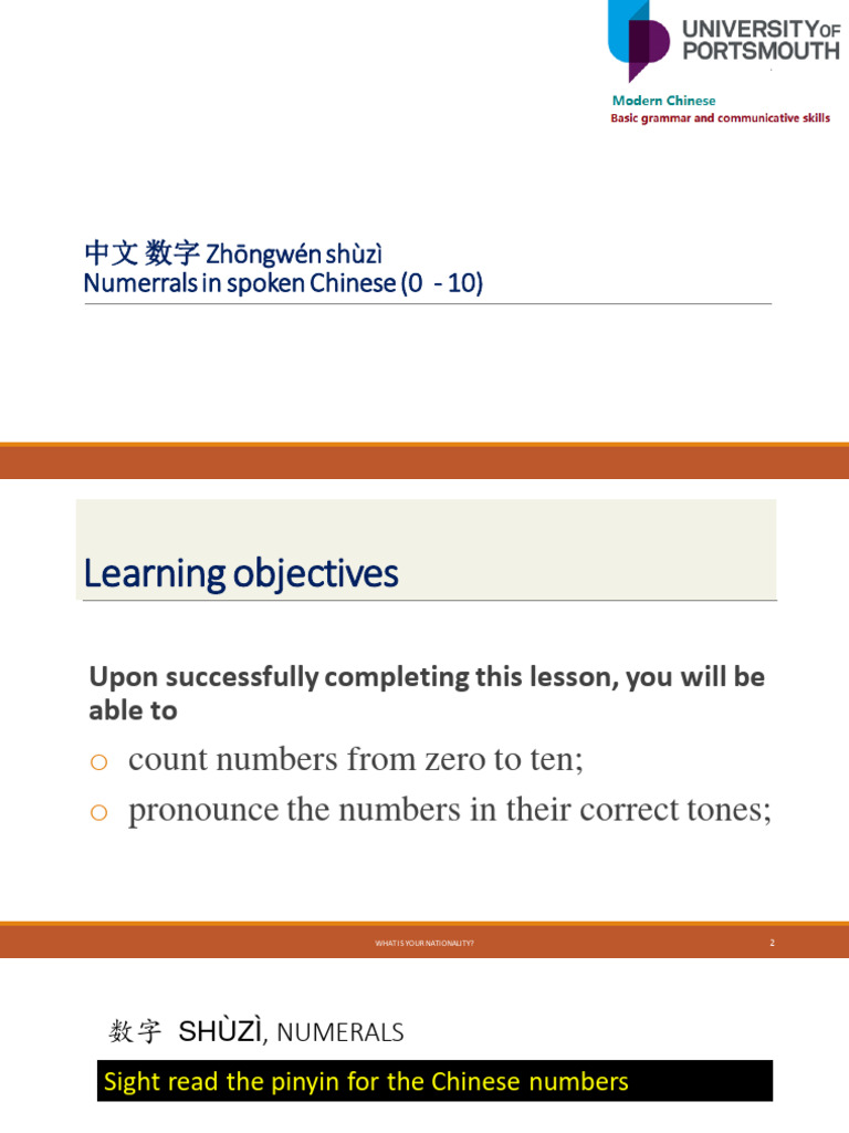 Numbers in Spoken and Written Chinese, 0-10 | PDF