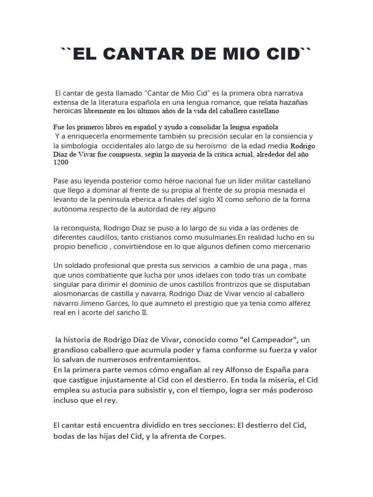 El Cantar de Mio Cid | PDF