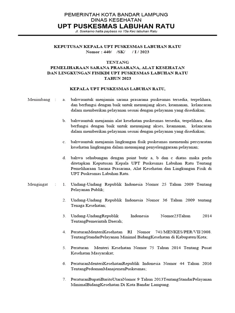 Sk Pemeliharaan Sarpras | PDF