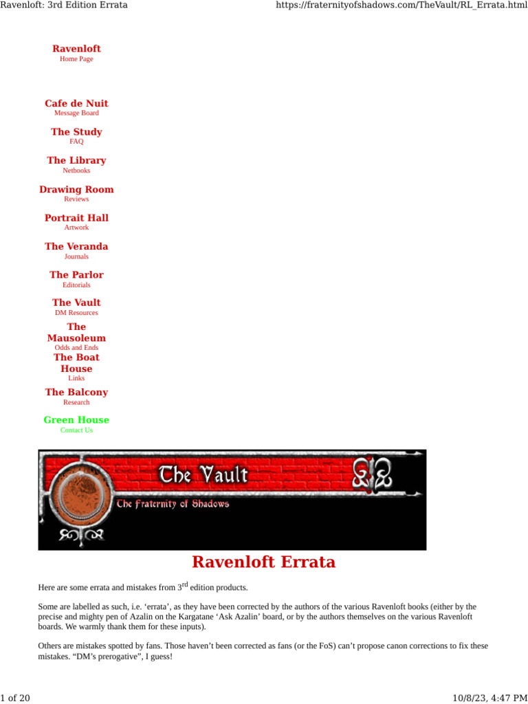 Ravenloft 3rd Edition Errata | PDF | Dungeons & Dragons | D20 System