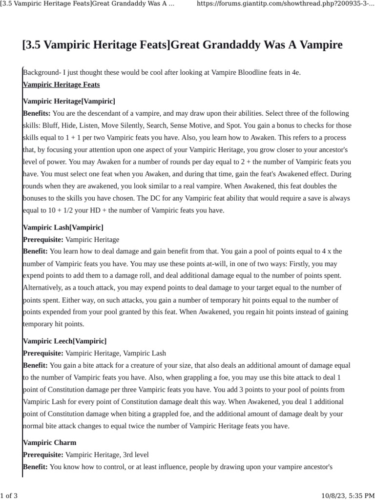 3.5 Vampiric Heritage Feats Guide | PDF