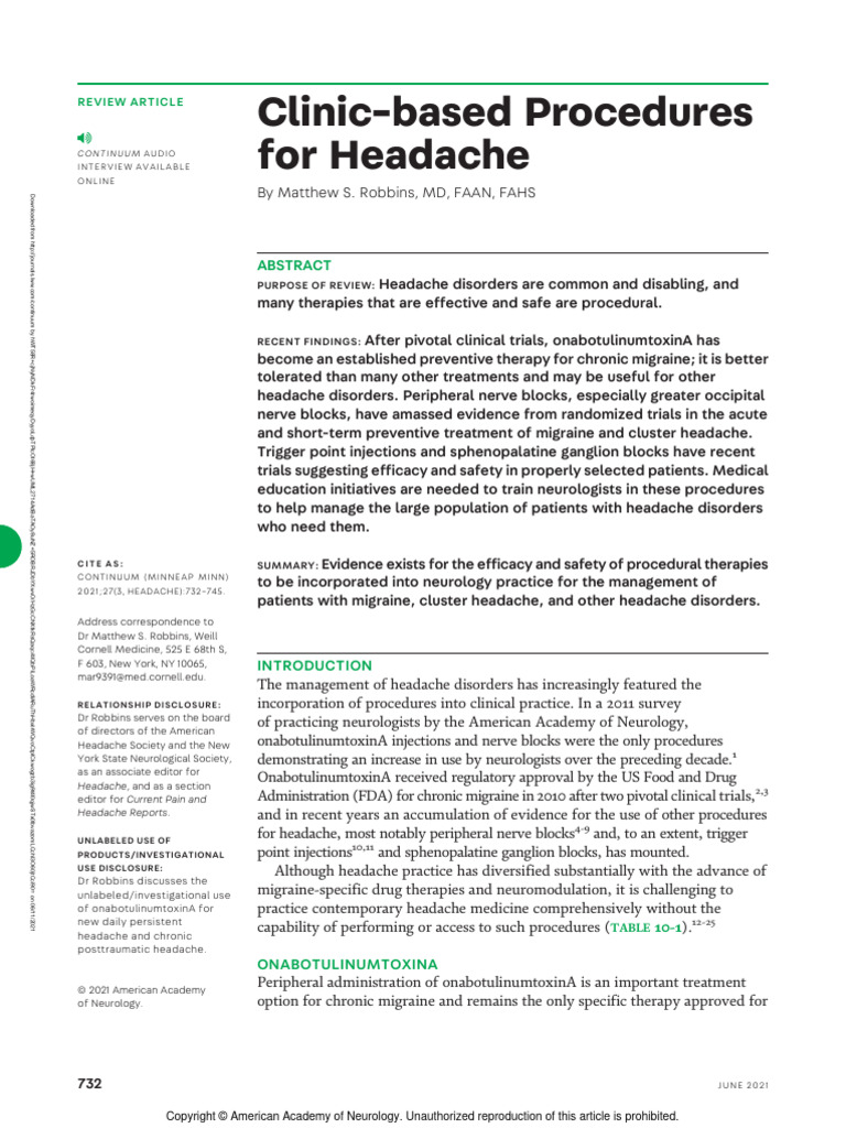Clinic Based Procedures For Headache.13 | PDF | Migraine | Neurology Clinic Based Procedures For Headache.13 | PDF | Migraine | Neurology