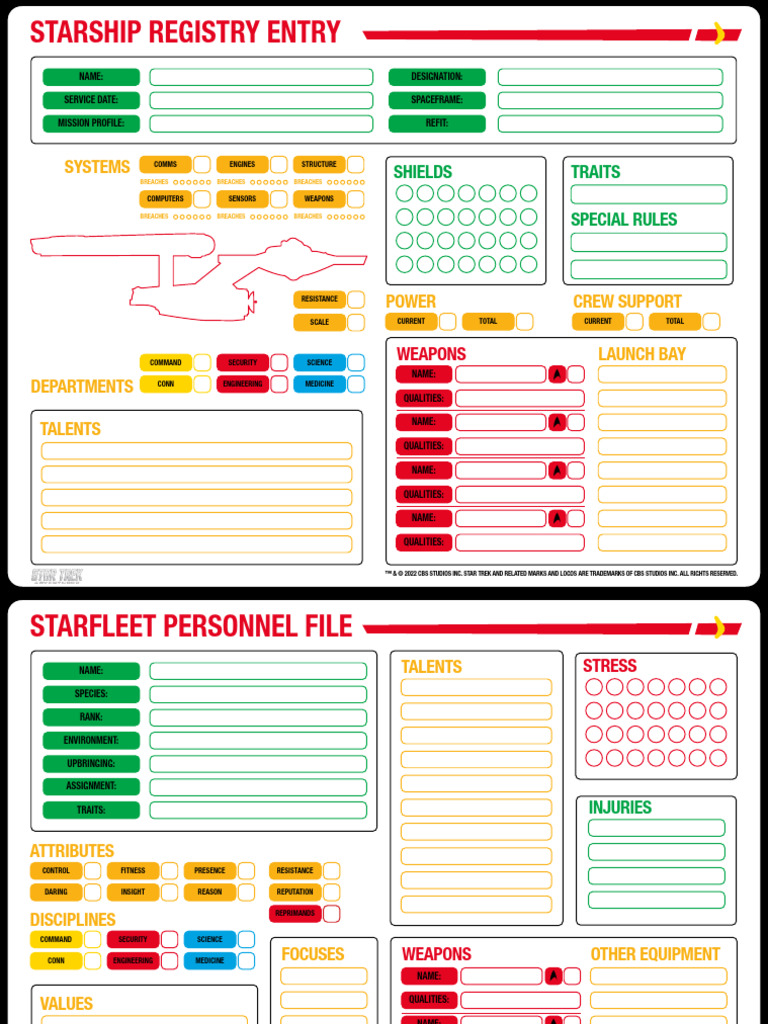 Star Trek Adventures Character Sheets - Original Series - Form Fillable ...