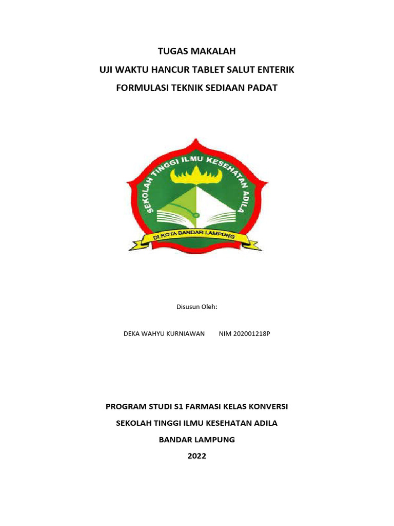 Deka Wahyu - Tugas Makalah Tablet Enterik | PDF Deka Wahyu - Tugas Makalah Tablet Enterik | PDF