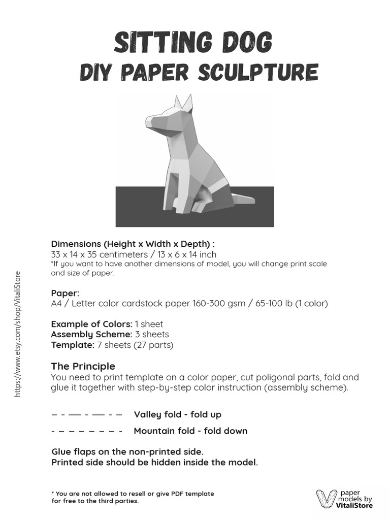 Sitting Dog DIY Paper Sculpture | PDF | Paper | Office Work