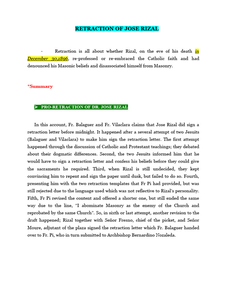 Retraction of Jose Rizal | PDF | Social Science | History