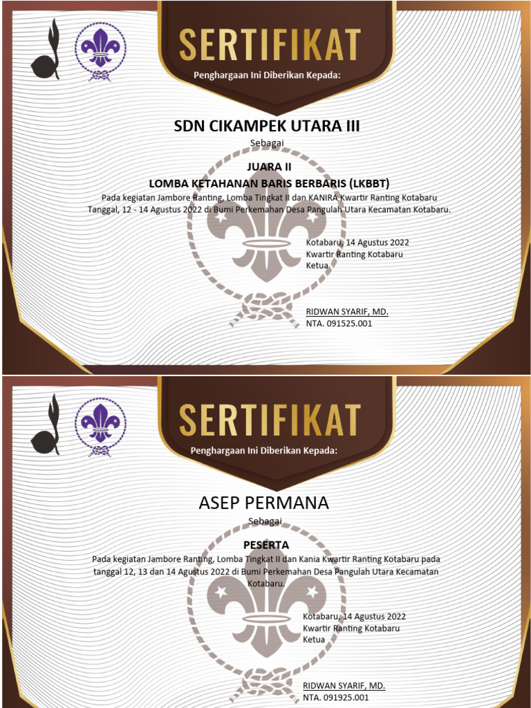 Desain Sertifikat Pramuka Gratis 2 Word Landscape (1) | PDF