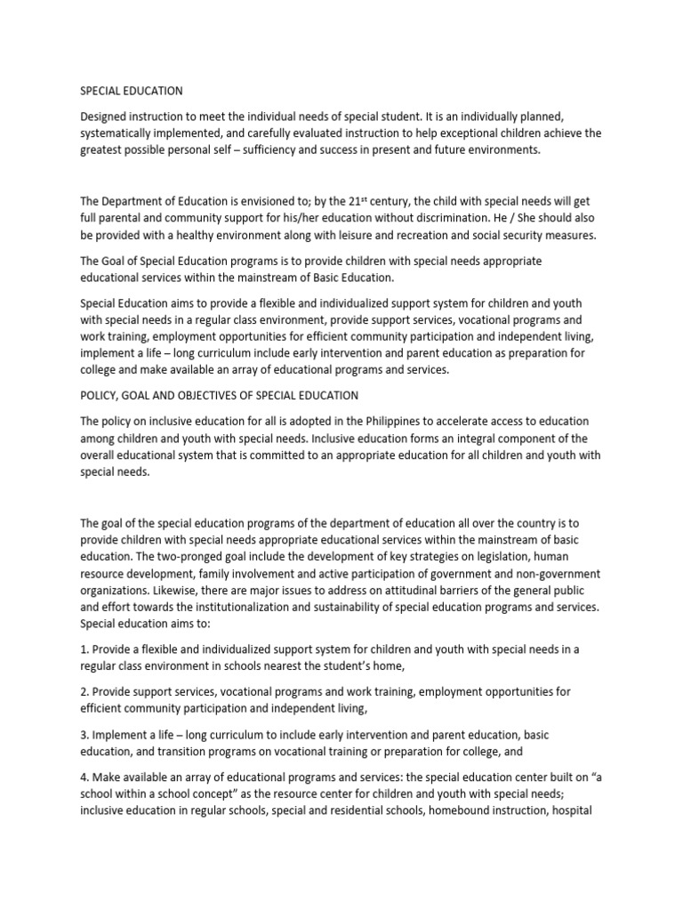 Special and Inclusive Education Vmgo | PDF | Inclusion (Education) | Special Education