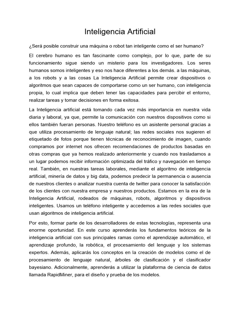 Inteligencia Artificial | PDF | Inteligencia artificial | Inteligencia (IA) y semántica