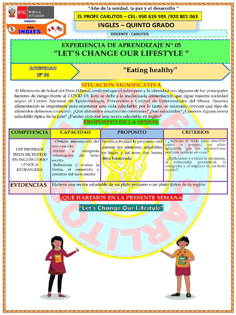 Experieencia de Aprendizaje #05 - Actividad #01 - 5to Grado - Ingles - 00001 | PDF