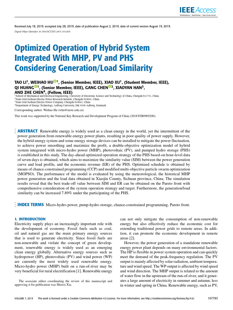 Optimized Operation of Hybrid System Integrated With MHP PV and PHS Considering Generation Load ...