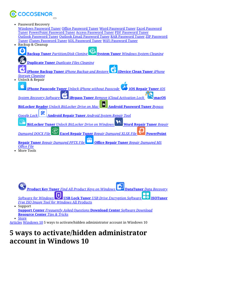5 Ways To Activate - Hidden Administrator Account in Windows 10 | PDF