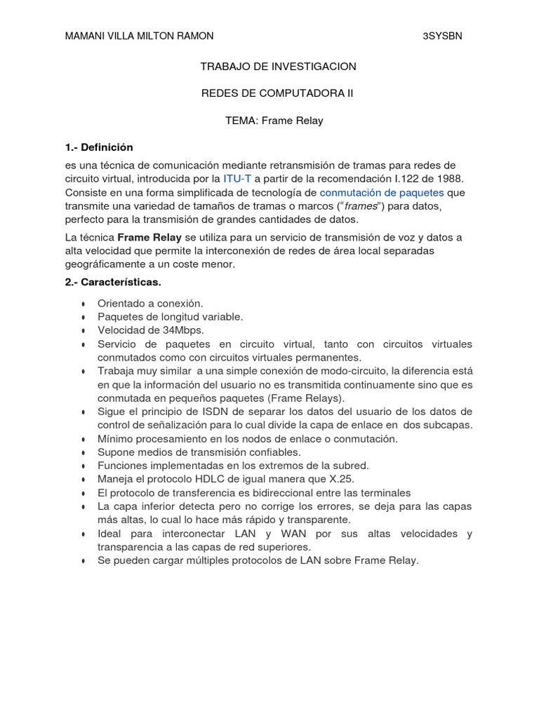 Trabajo de Investigacion Frame Relay | PDF