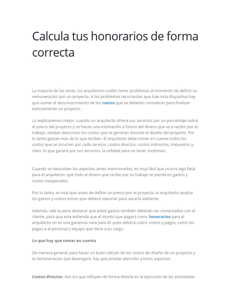 Calcula Tus Honorarios de Forma Correcta | PDF | Arquitecto | Presupuesto