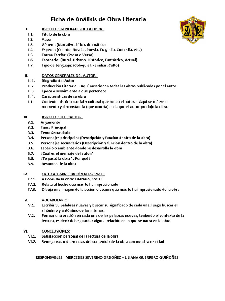 Ficha de Análisis de Obra Literaria. (1) | PDF