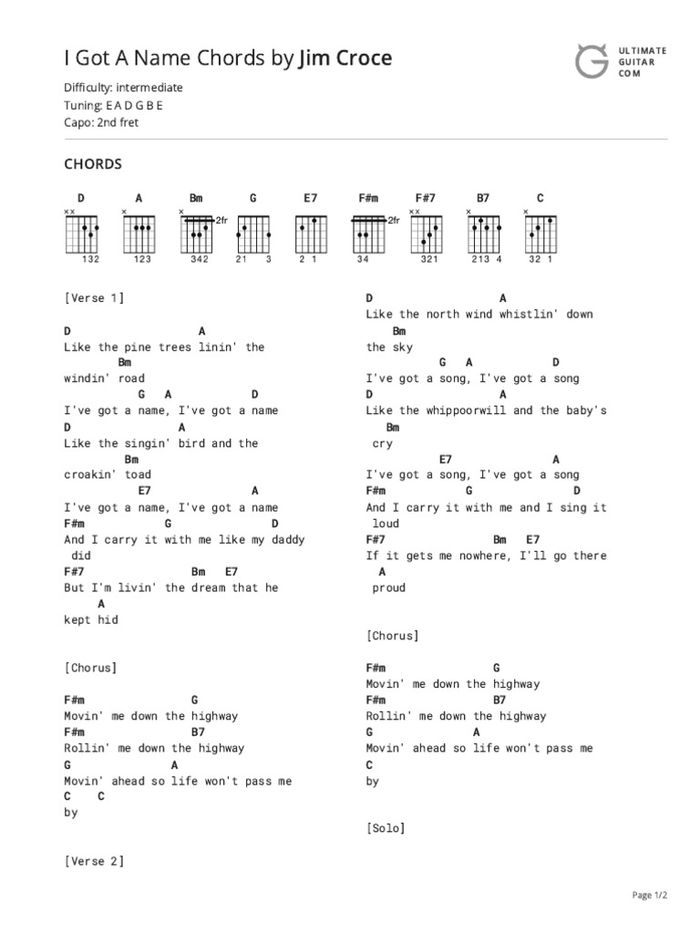 I Got A Name Chordsby Jim Croce | PDF | String Instruments | Musical Forms