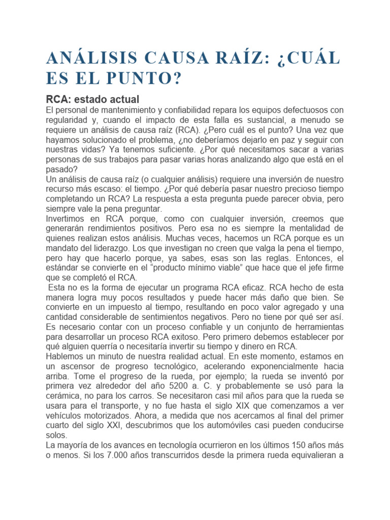 Análisis Causa Raíz: ¿Cuál Es El Punto?: RCA: Estado Actual | PDF