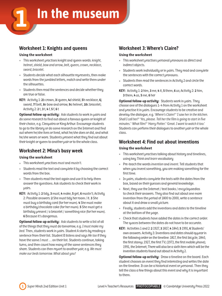 SM2ed Teacher's Resources Worksheet B L4 U1 (1) | PDF