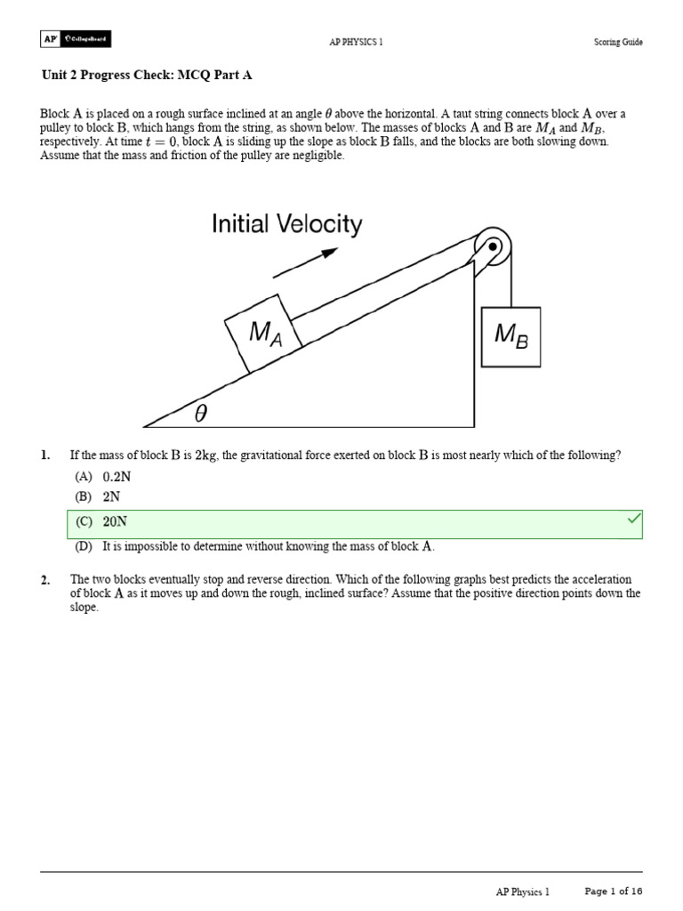 AP Physics Unit 2 Progress Check MCQ | PDF | Force | Gravity