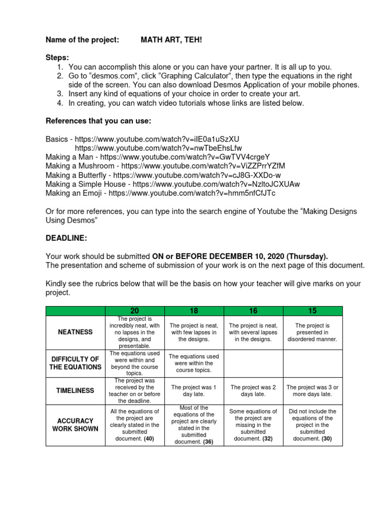 PRE CALCULUS - Projects Guidelines 1st Quarter | PDF
