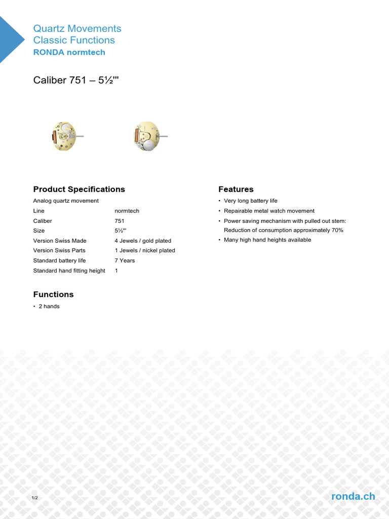 RONDA Caliber 751 Technical Overview | PDF | Physical Quantities ...