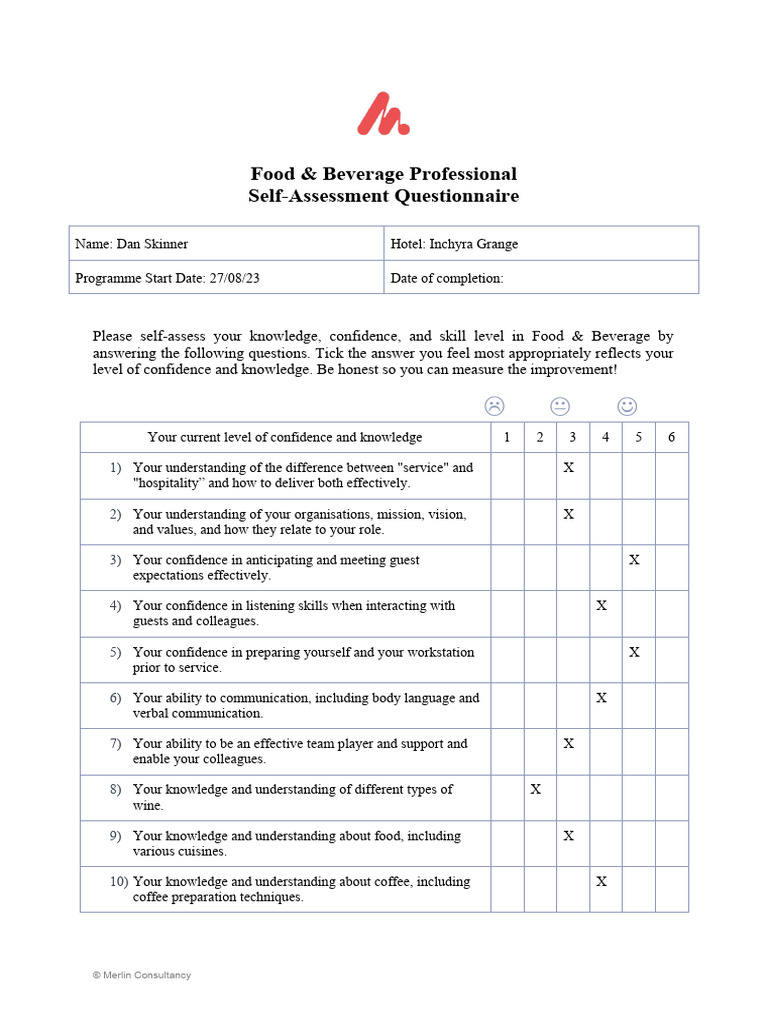 Food & Beverage Professional Self-Assessment Questionnaire: © Merlin ...