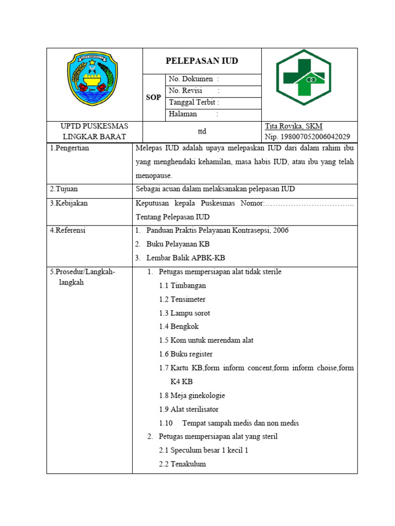 Sop Pelepasan Iud. | PDF